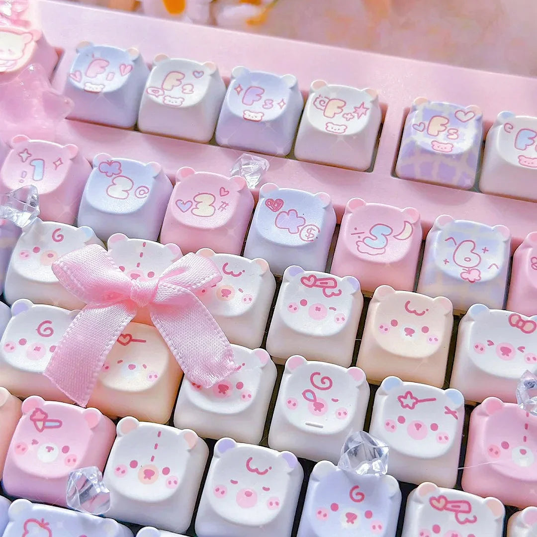 Cute Kawaii Bear Keycap EAO Pink Purple Expression Pbt For Diy Mechani ...